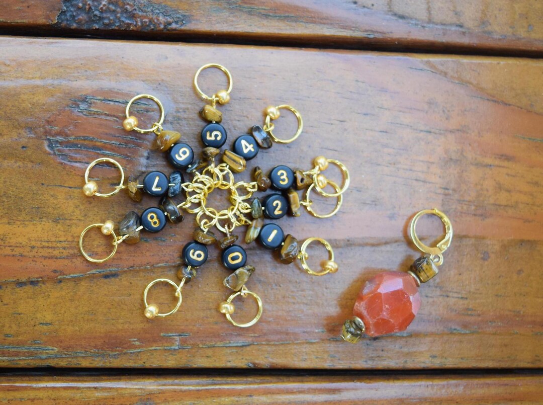 1-100 Numbered Chain Row Counter W/ Beads and Charms, Leverlock ...