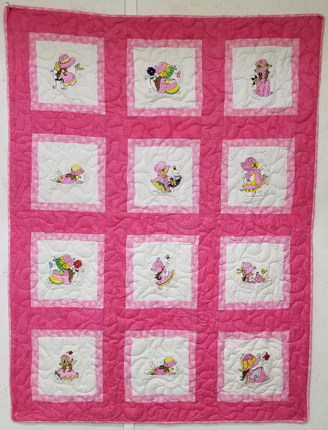 Girly Girls 41"x 53" Embroidery Baby or Kid Sized Quilt - Etsy