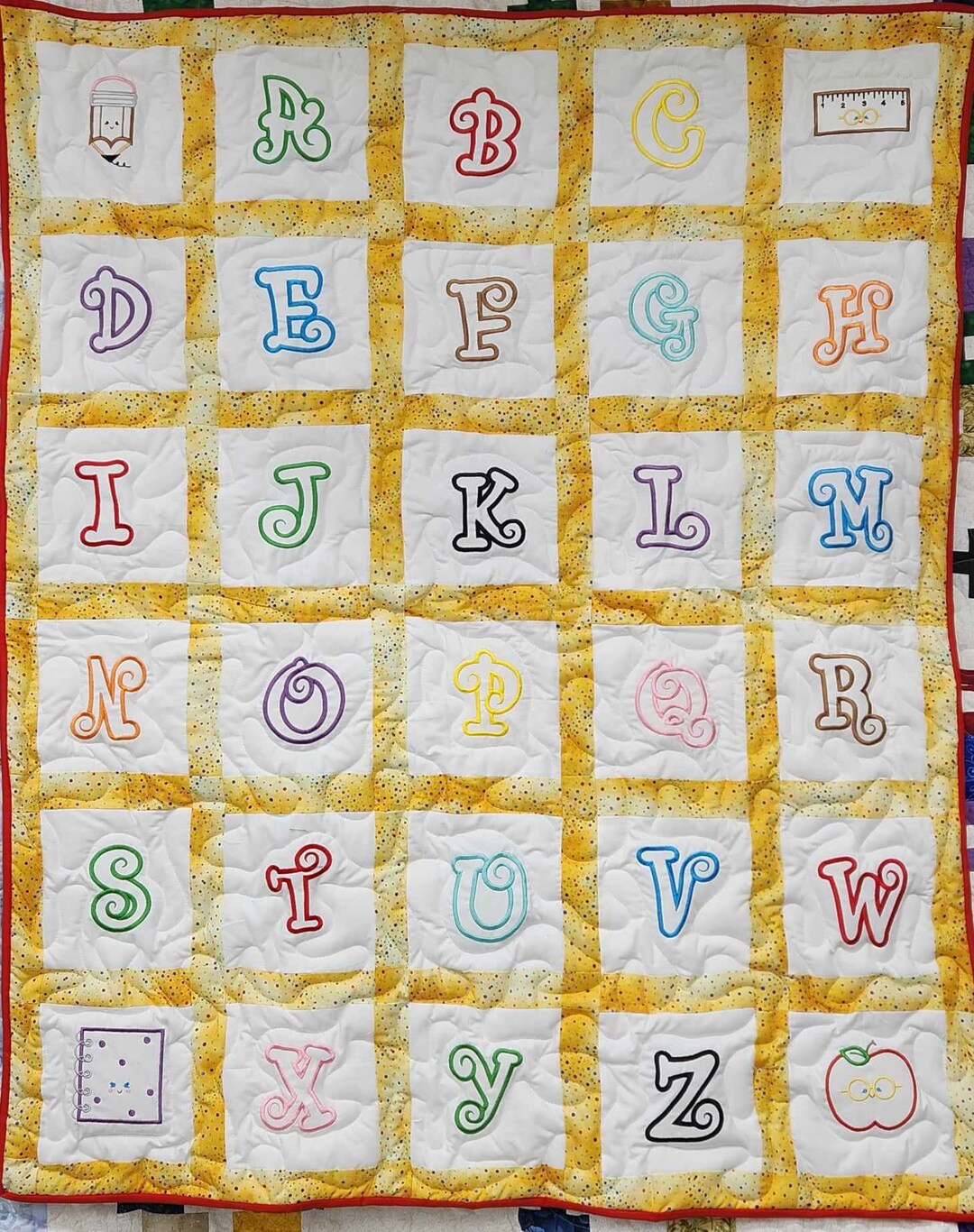 Alphabet Baby or Kids Quilt 41"x 50" ABC Embroidered - Etsy