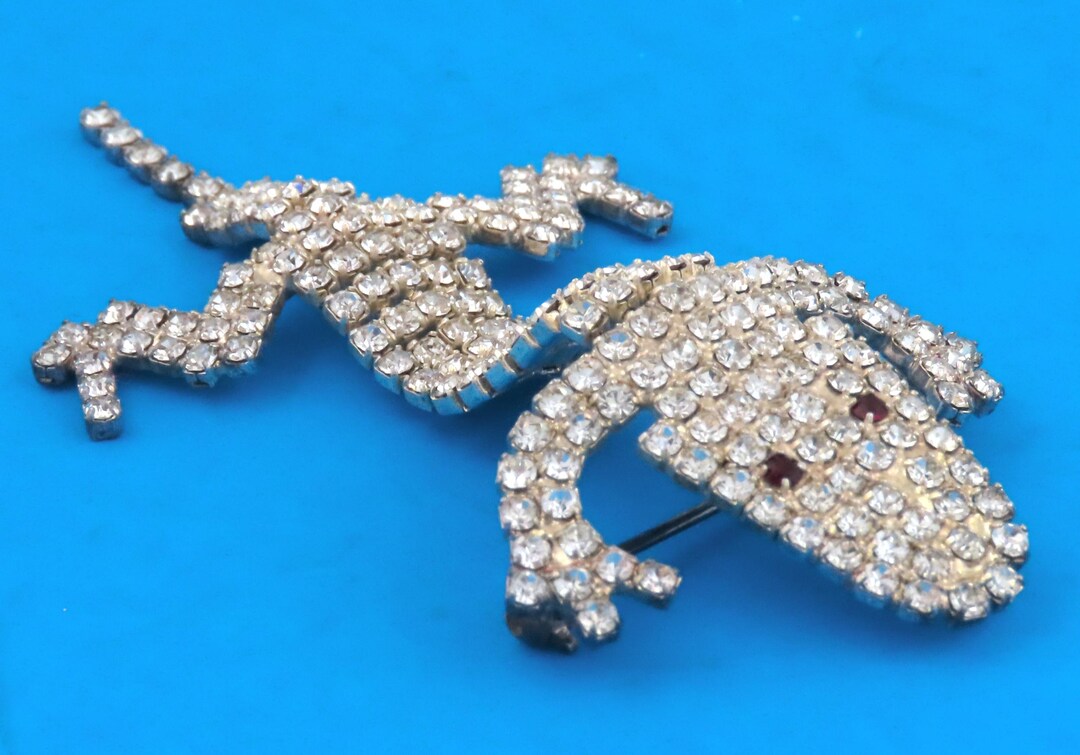 1950s - Rare Vintage Clear Rhinestones Articulated Lizard Pin / Brooch ...