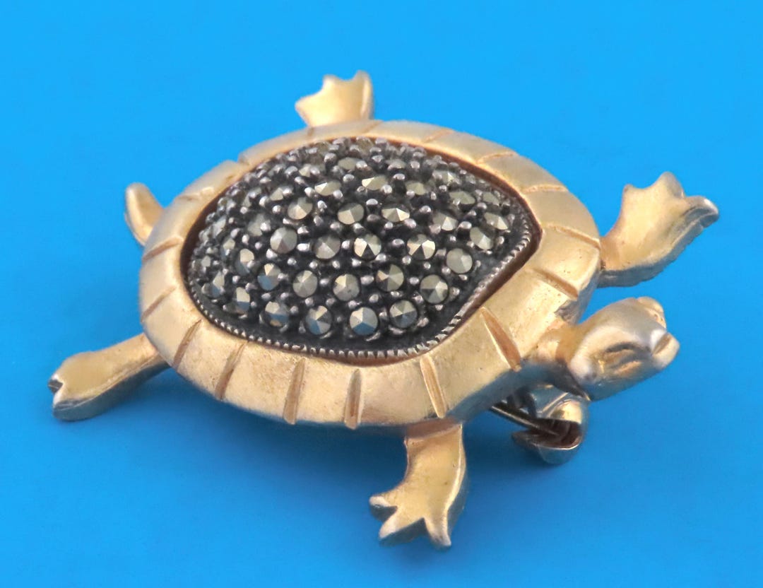 1970s - Judith Jack - Small Vintage Turtle Gold Plated W/ Marcasites ...
