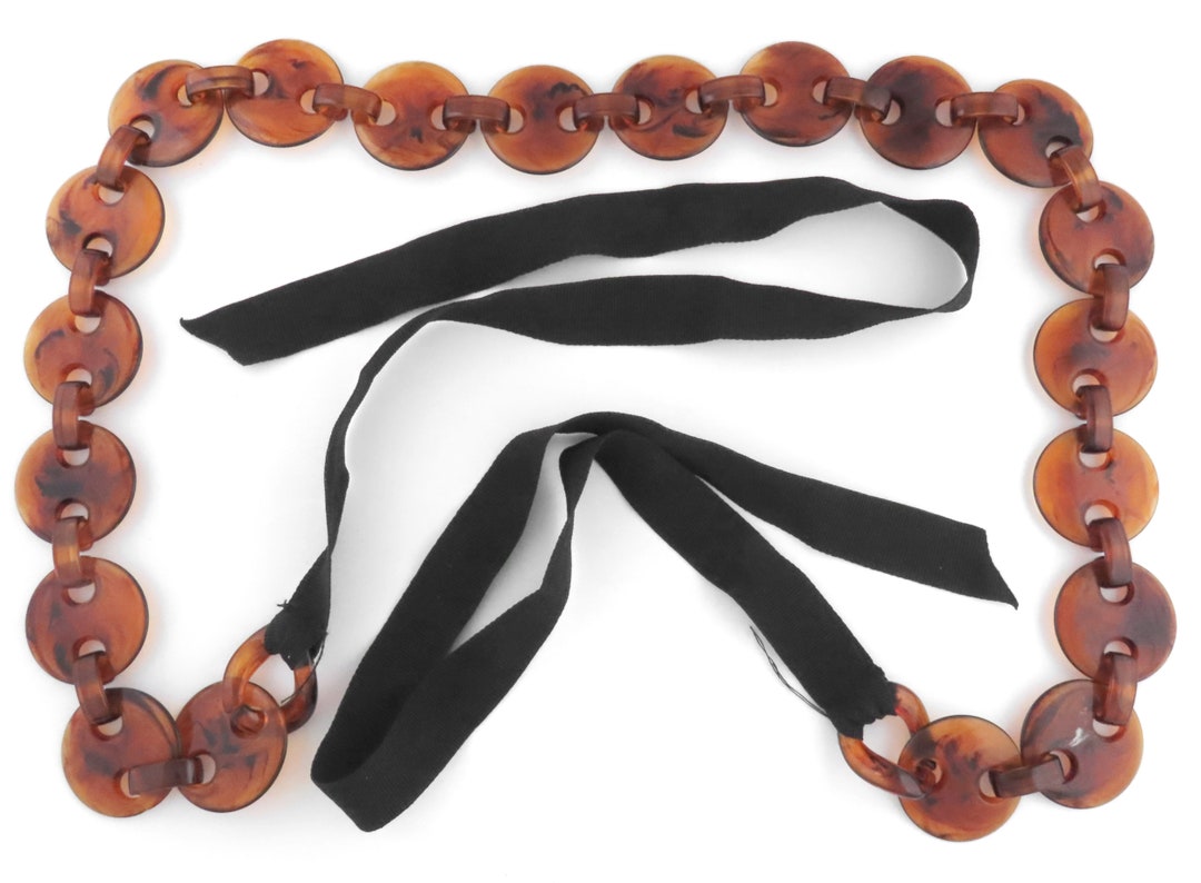 1970s Long Vintage Faux Tortoise Lucite Discs Adjustable Hip Belt W ...