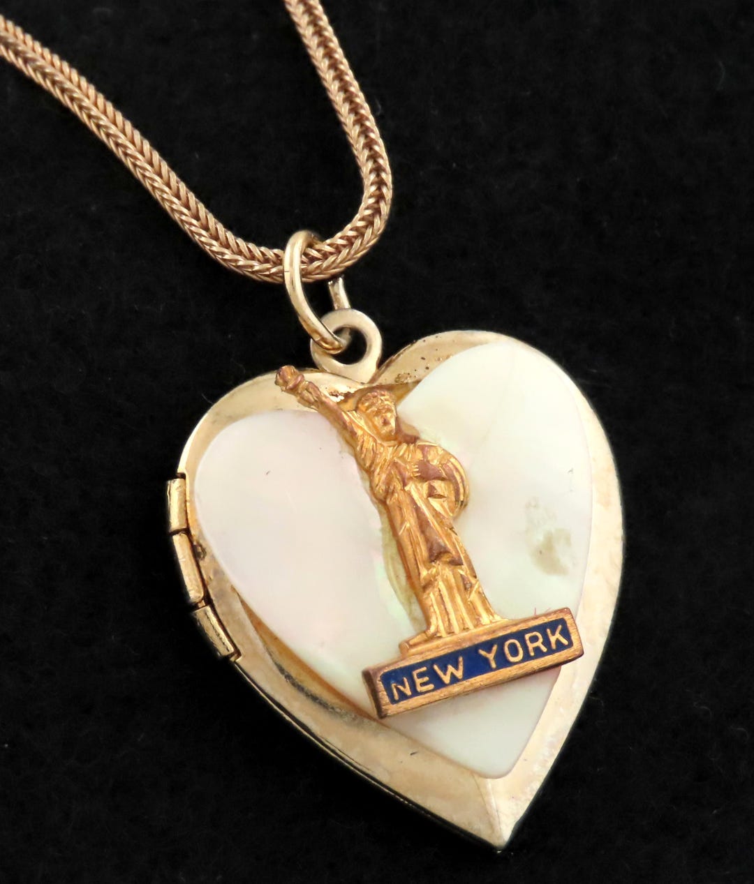 1960s - Vintage STATUE of LIBERTY NY Souvenir Heart Gold Filled Locket ...