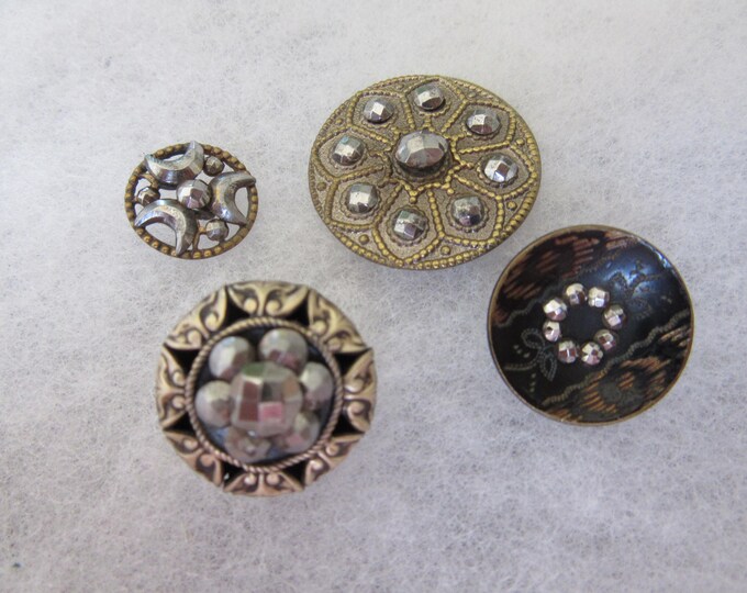 4 Antique Sewing Buttons With Brass and Steel - Etched, Openwork ...
