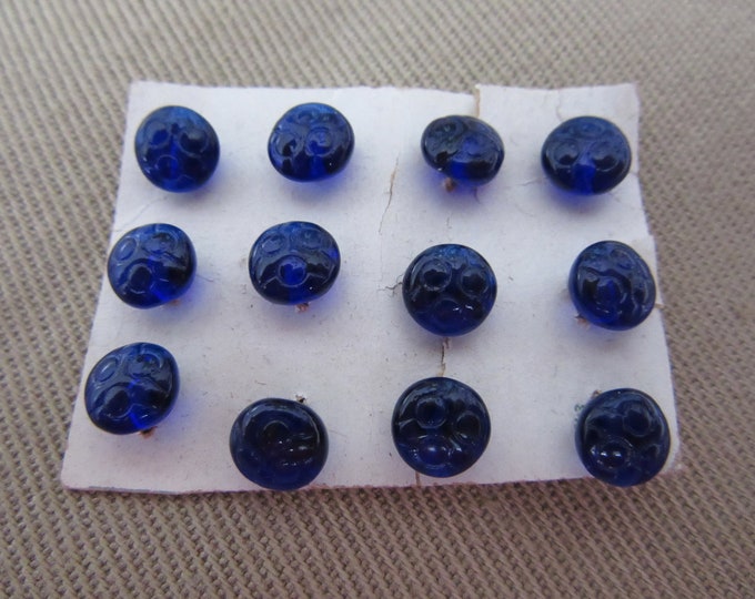 Set of 12 Teeny Tiny Cobalt Blue Glass Sewing Buttons 2/8 Diameter ...