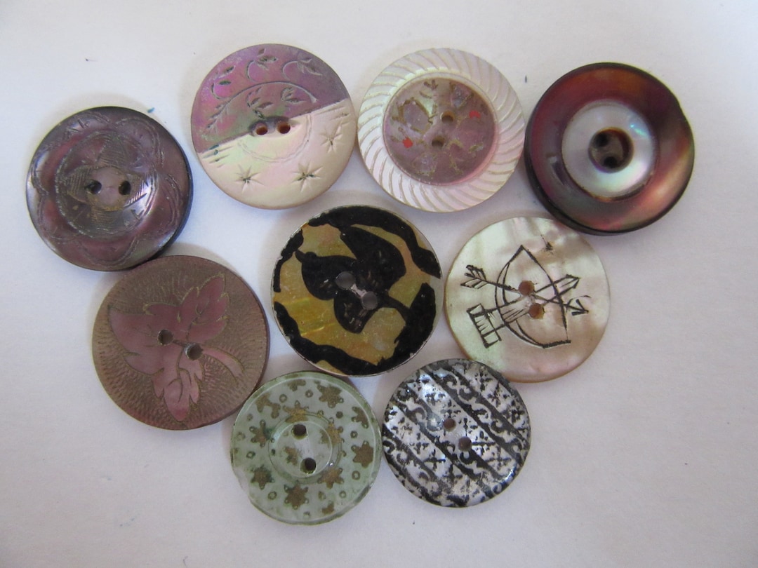 Lot of 9 Antique Shell Sewing Buttons - Victorian and Early Edwardian ...