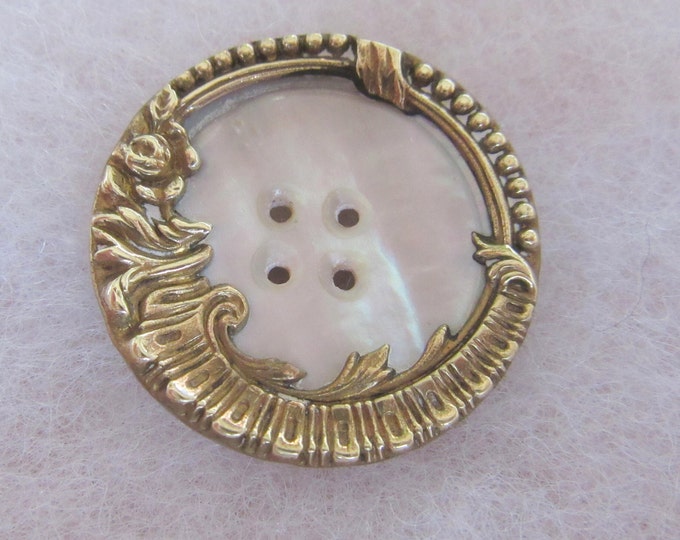 Large Antique Sewing Button - 4 Hole Sew Through Shell With Stamped ...
