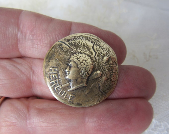 Medium Antique Brass Sewing Button - Mythological Figure Hercule ...