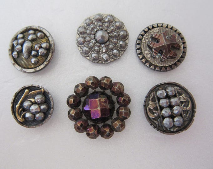 Lot of 6 Small Antique Sewing Buttons - Steel Cups and Riveted Steel ...