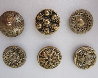 Lot of 9 Small Antique Brass Sewing Buttons -lovely Variety of Designs ...