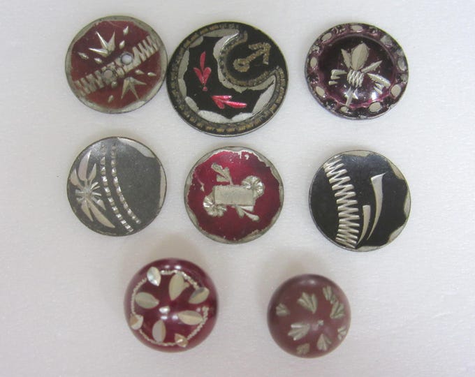 Lot of Small Antique Sewing Buttons - Tinted and Carved Bright Cut ...