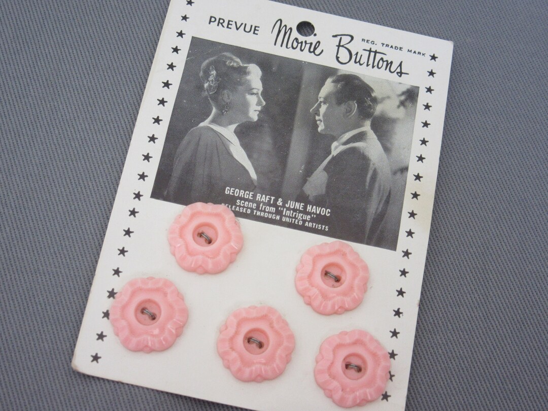 Prevue Movie Buttons Original Card Pink Plastic Set of 5 Buttons ...