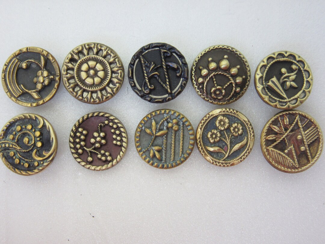 Lot of 10 Small Antique Victorian Brass Sewing Buttons Some Pretties ...