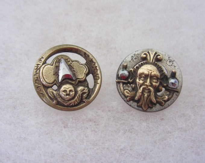 Pair of Small Antique Sewing Buttons - Pictorial - Brass and Steel ...