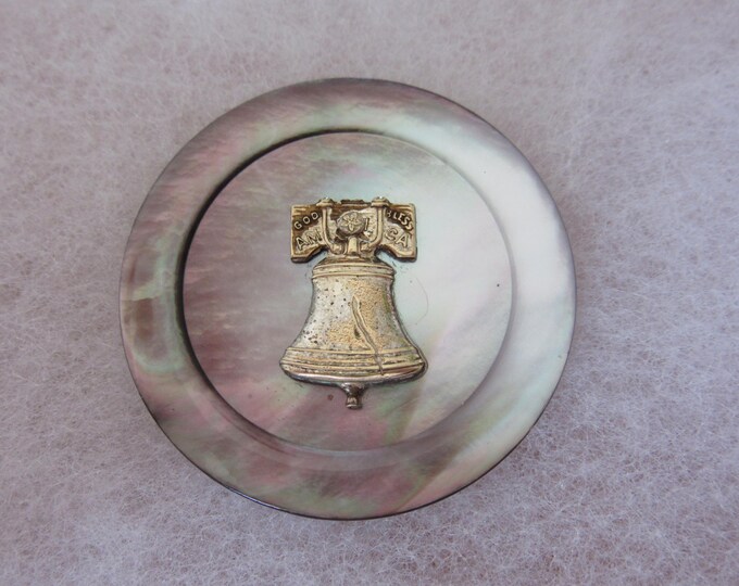 Large Antique Sewing Button - Liberty Bell - Brass Mounted on Shell ...