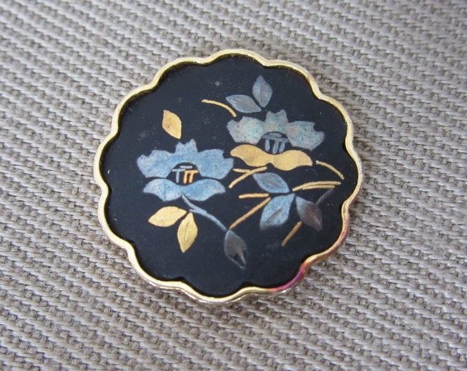 Medium Vintage Sewing Button Japanese Damascene Back Mark Amita Floral ...