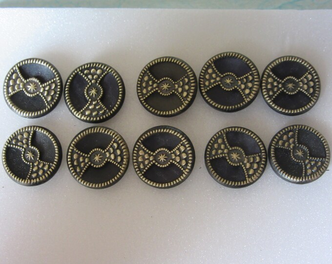 Set of 10 Small Antique Brass Sewing Buttons - "bow" Design - Late ...
