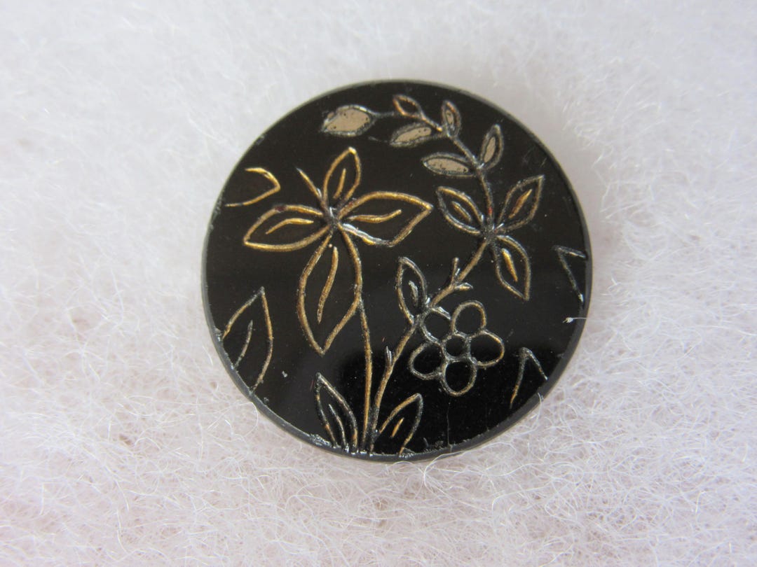 Aristocrat - Medium Antique Sewing Button - Black Glass- Silver and ...