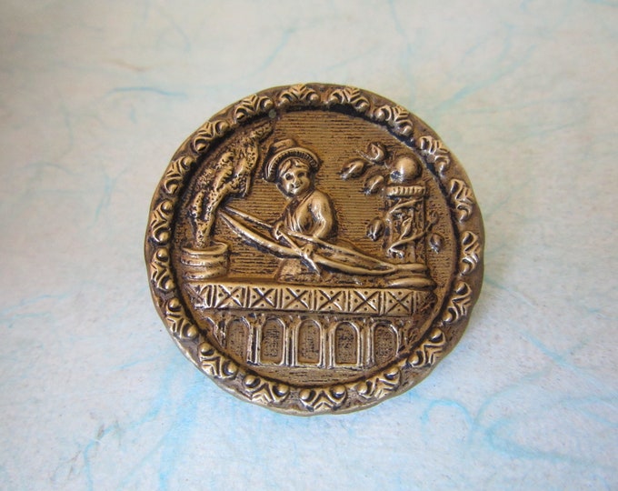 Large Antique Sewing Button Brass Pictorial Woman Archer Neat Very ...