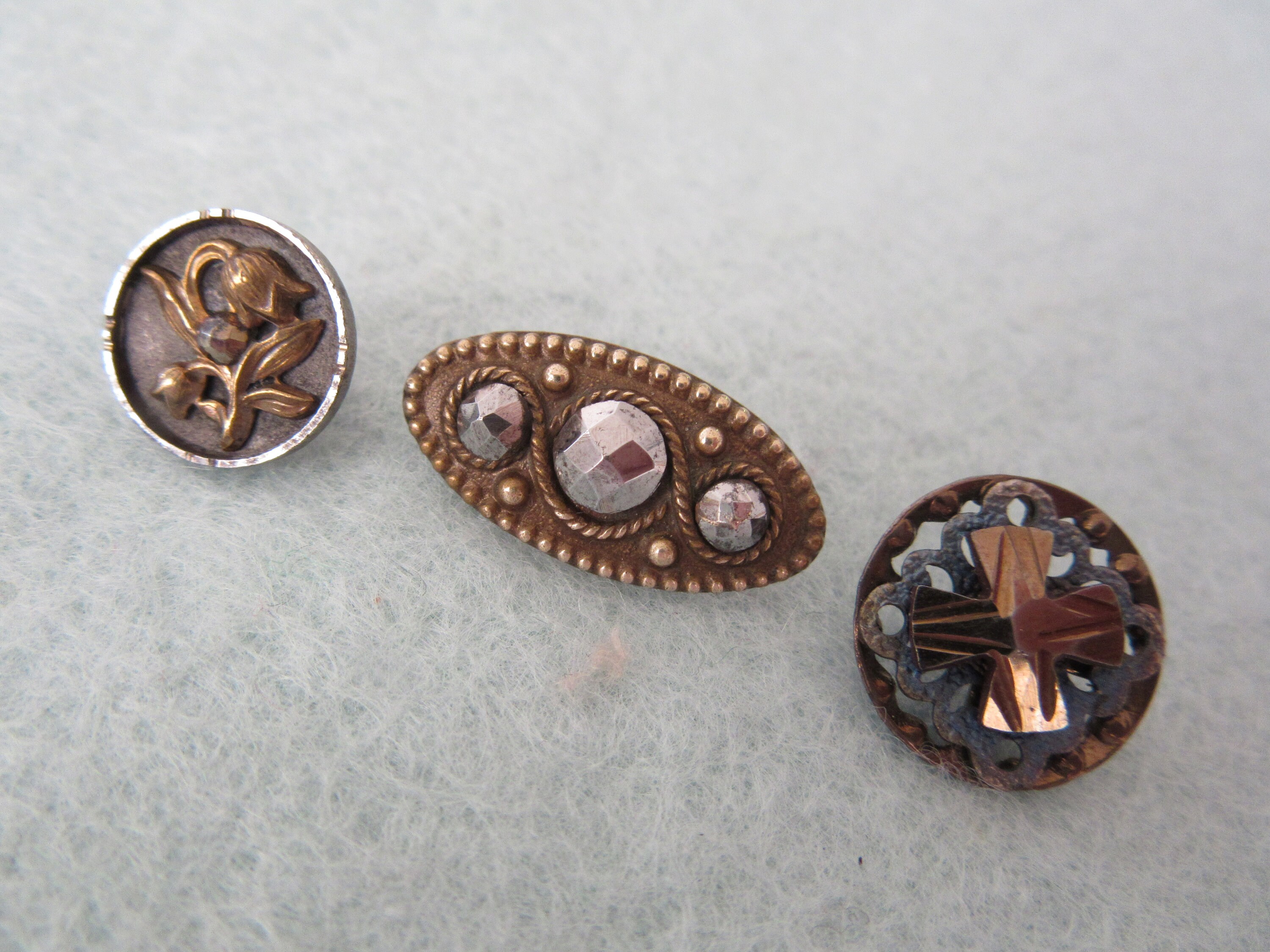 3 antique sewing buttons one pierced steel beautiful collectibles! one ...