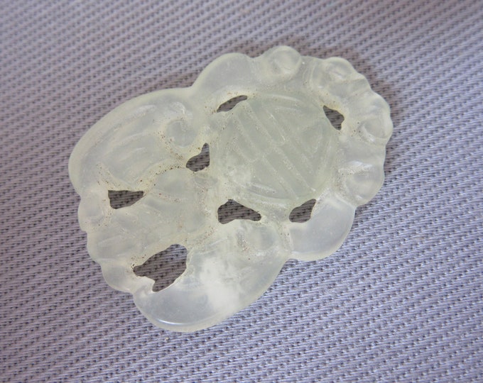 Large Carved Jade or Jadeite Natural Stone Sewing Button Pierced Design ...