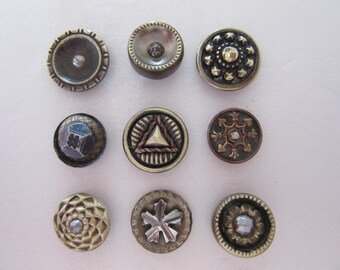 Lot of 9 Small Antique Brass Sewing Buttons -lovely Variety of Designs ...