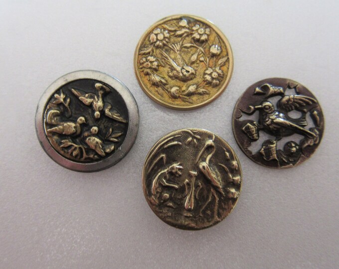4 Antique Small Brass Sewing Buttons Birds One Fable One Openwork ...