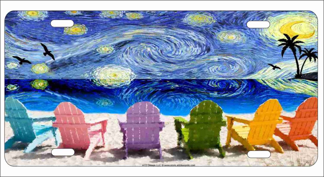 Starry Night Beach License Plate - Personalized Van Gogh Aluminum Sign ...