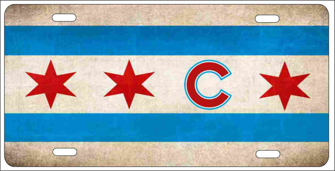 Chicago Flag Art Novelty Front License Plate Cubs Decorative Aluminum ...