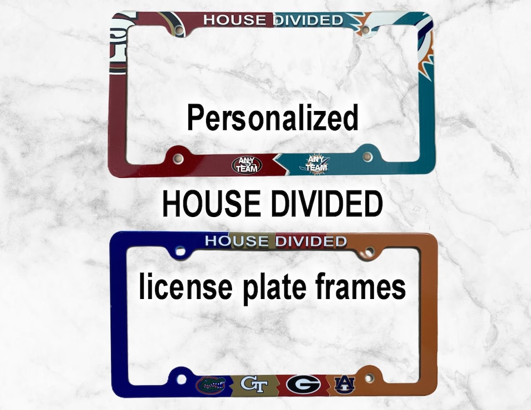 Personalized House Divided License Plate Frame, Sports Team, Military ...