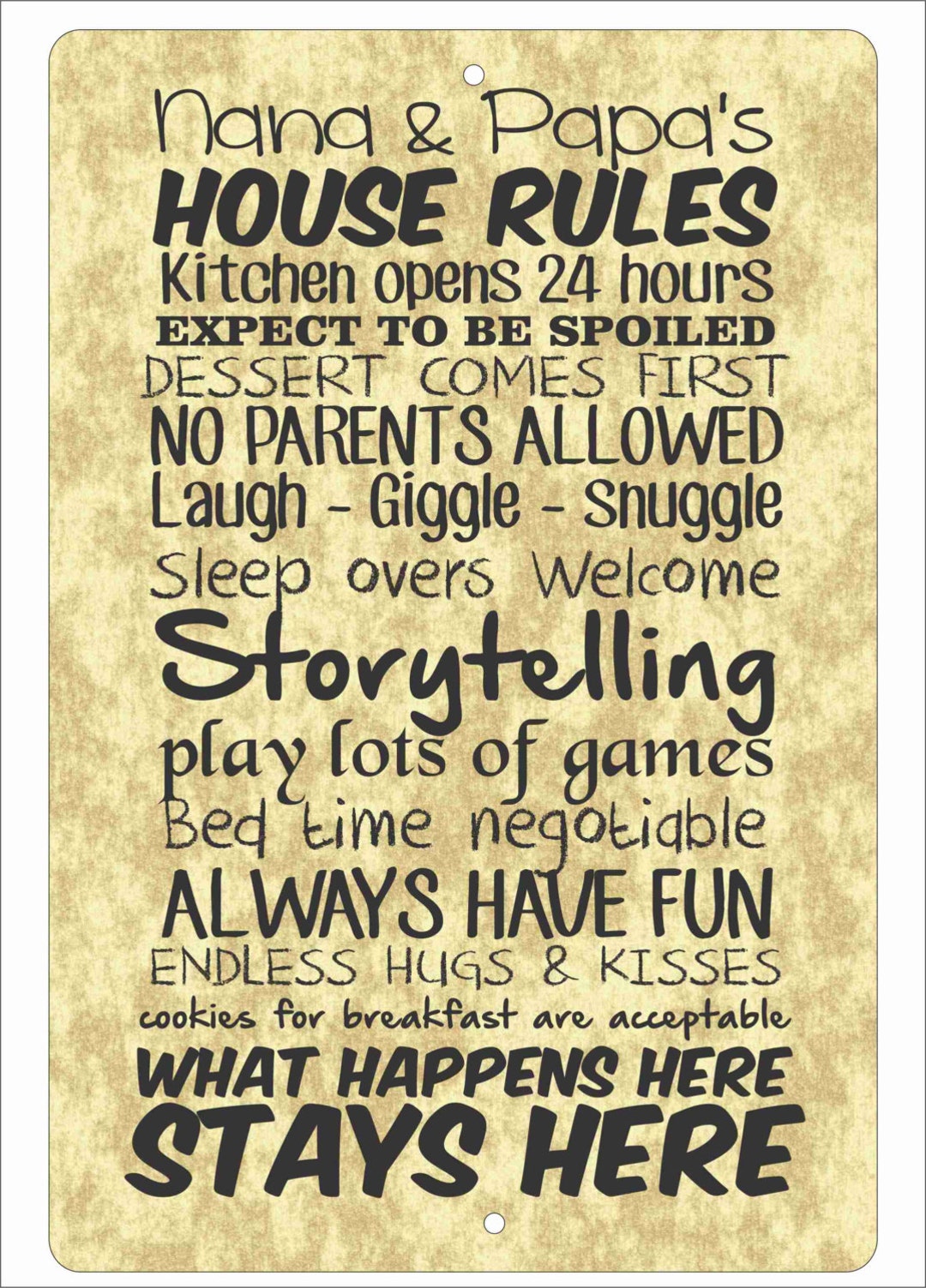 Nana & Papa's Rules Personalized Custom Made Aluminum Sign Grandparents ...
