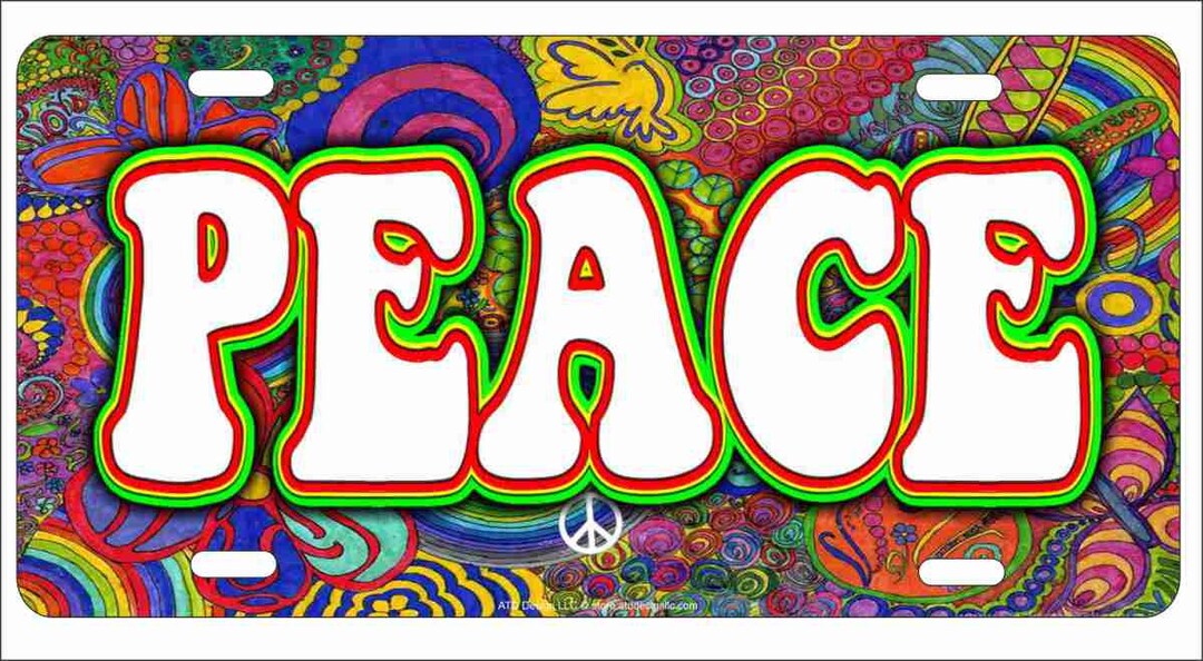 Peace Sign Hippie Art Novelty Front License Plate Decorative Vanity ...