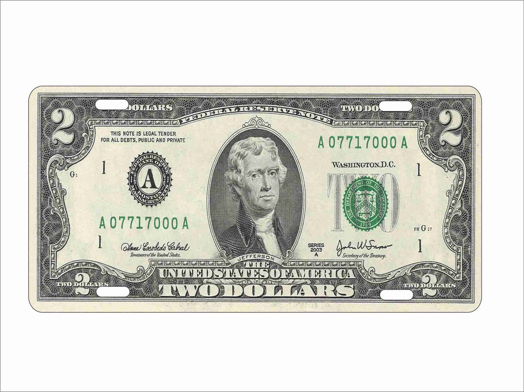2 Dollar Bill Personalized Custom Novelty Front License Plate ...