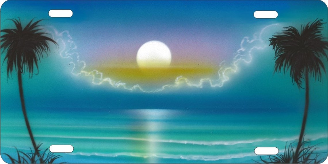 Airbrush Beach Scene Personalized Custom Novelty Front License Plate ...
