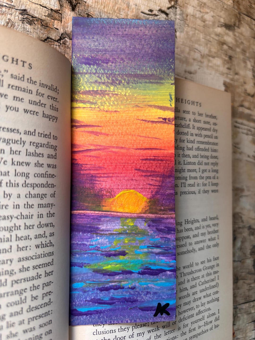 Hand Painted Sunset Bookmark: Original Acrylic Painting on Watercolor ...