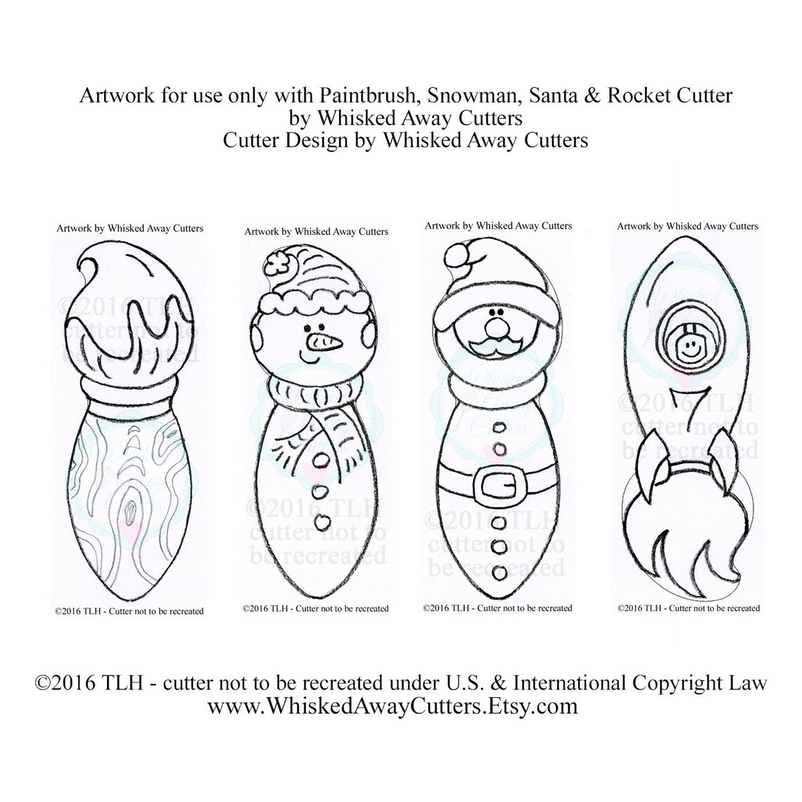 Paintbrush Snowman Santa & Rocket Cookie Cutter and Fondant | Etsy