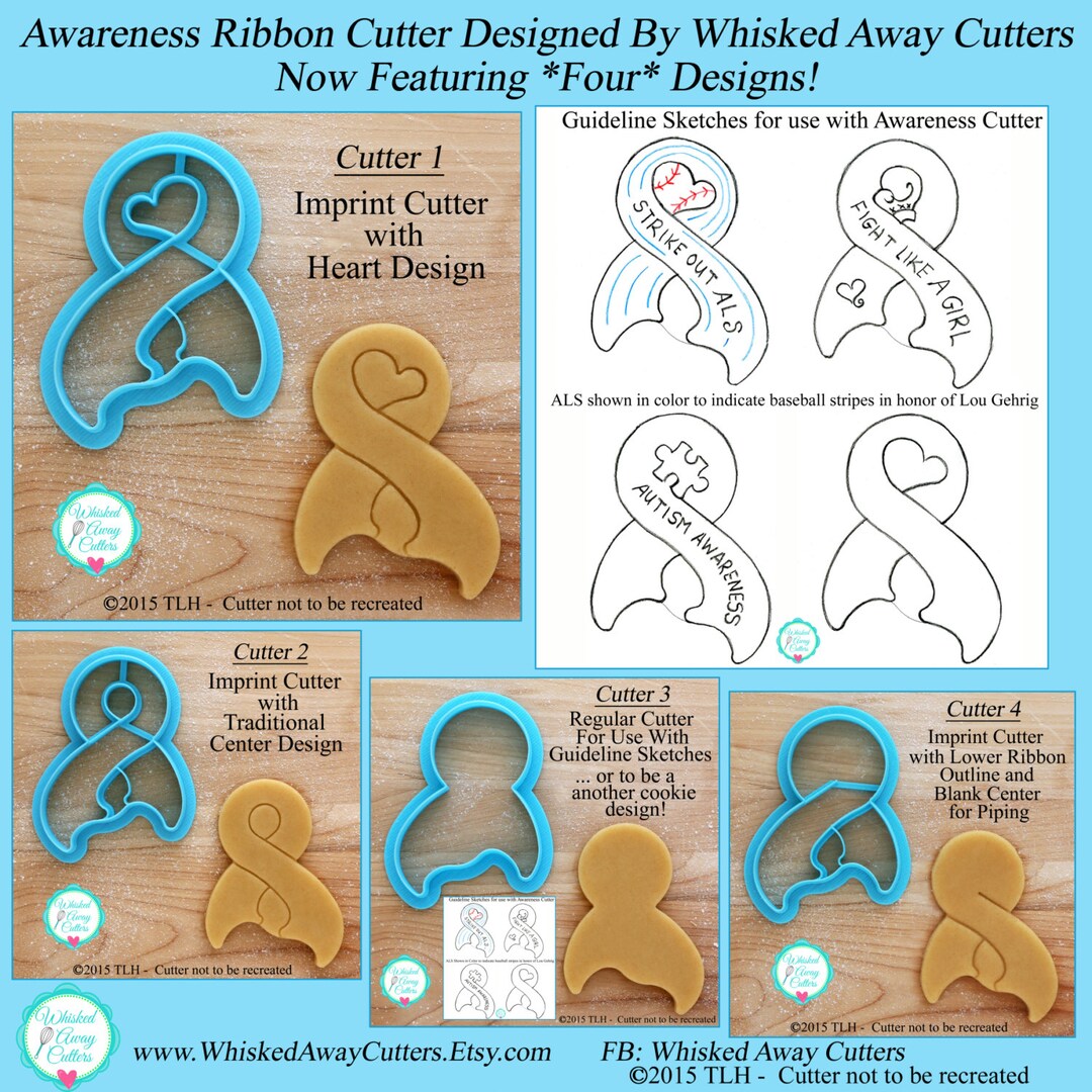 Awareness Ribbon Cookie Cutter and Fondant Cutter - Four Designs ...