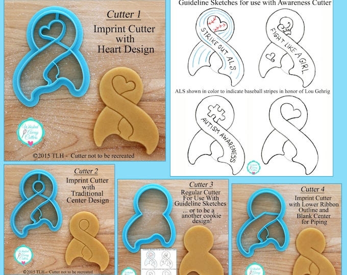 Awareness Ribbon Cookie Cutter and Fondant Cutter Four Designs ...