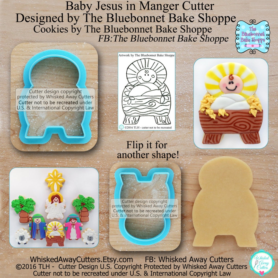 Baby Jesus in Manger Nativity Cookie Cutter & Fondant Cutter Designed ...
