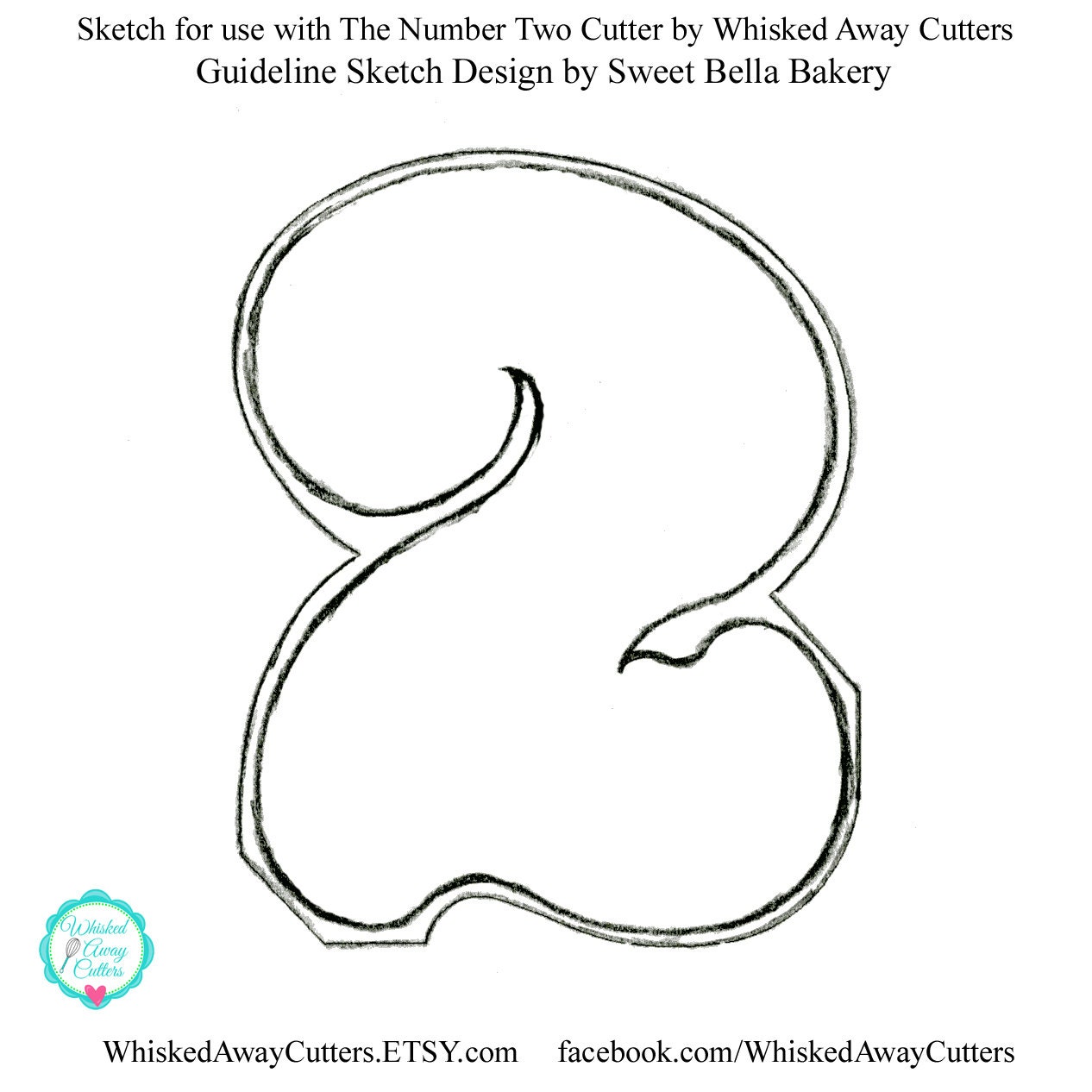The Number Two Cookie Cutter & Fondant Cutter - **guideline Sketch to ...