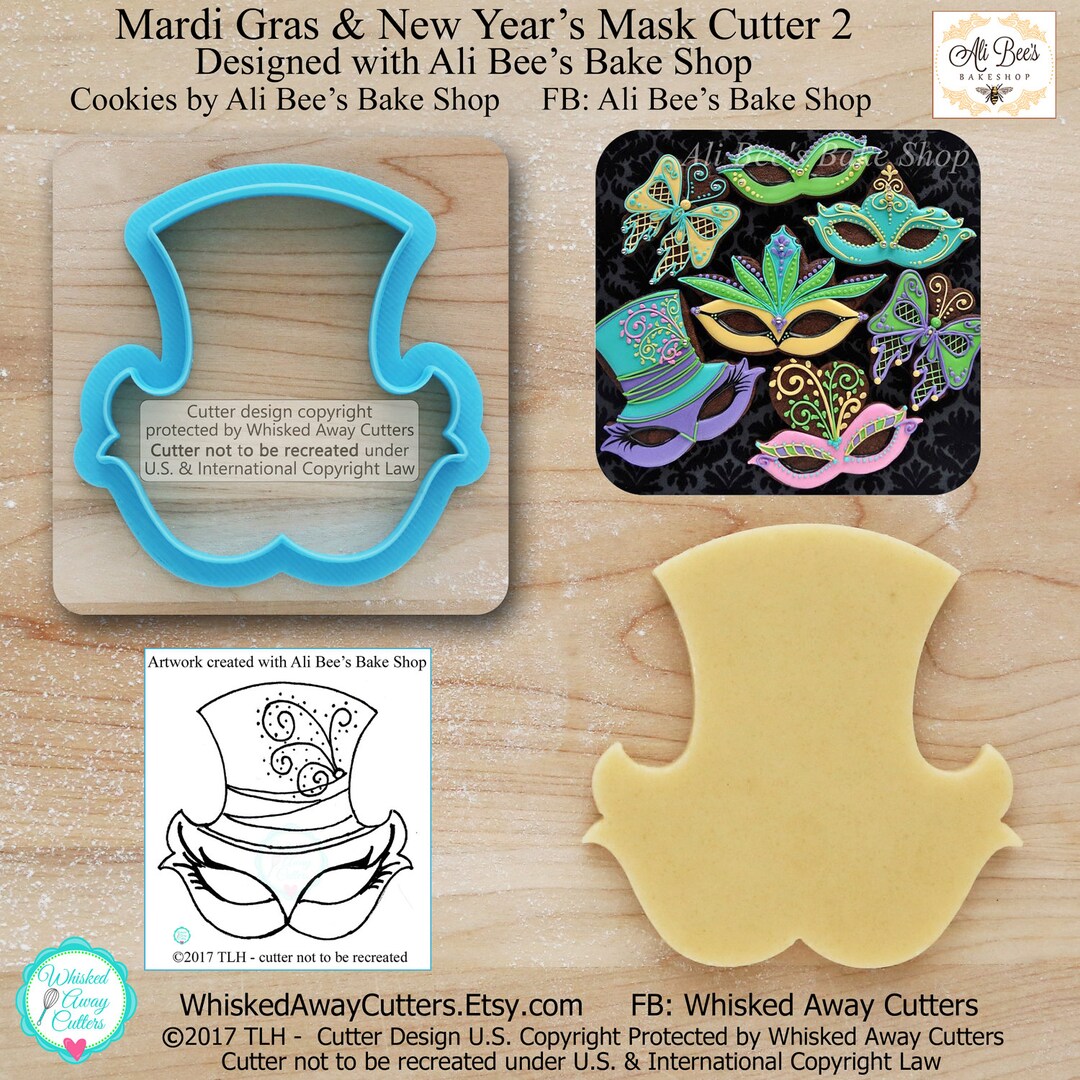 Mardi Gras Mask 2 Cookie Cutter & New Year's Mask 2 Cookie Cutter ...