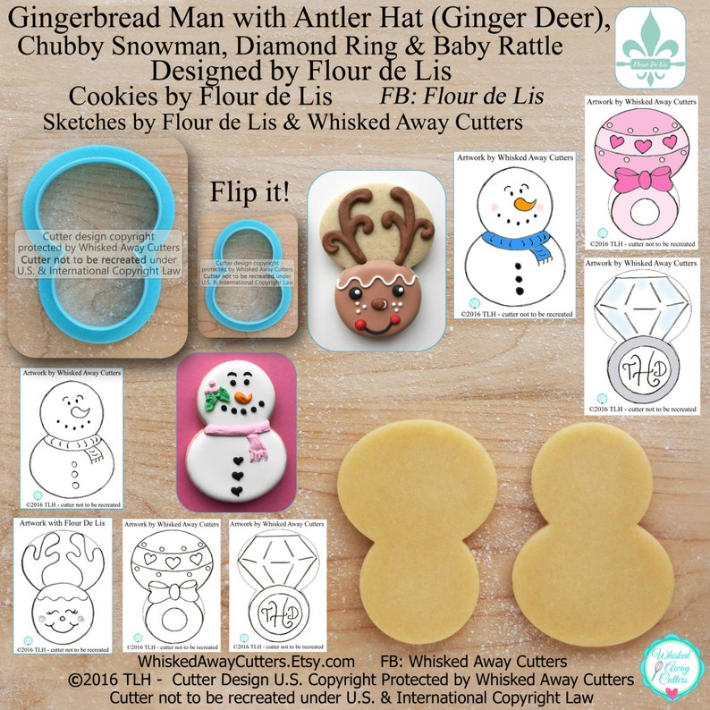 Gingerbread Man With Antlers (ginger Deer), Chubby Snowman, Ring ...