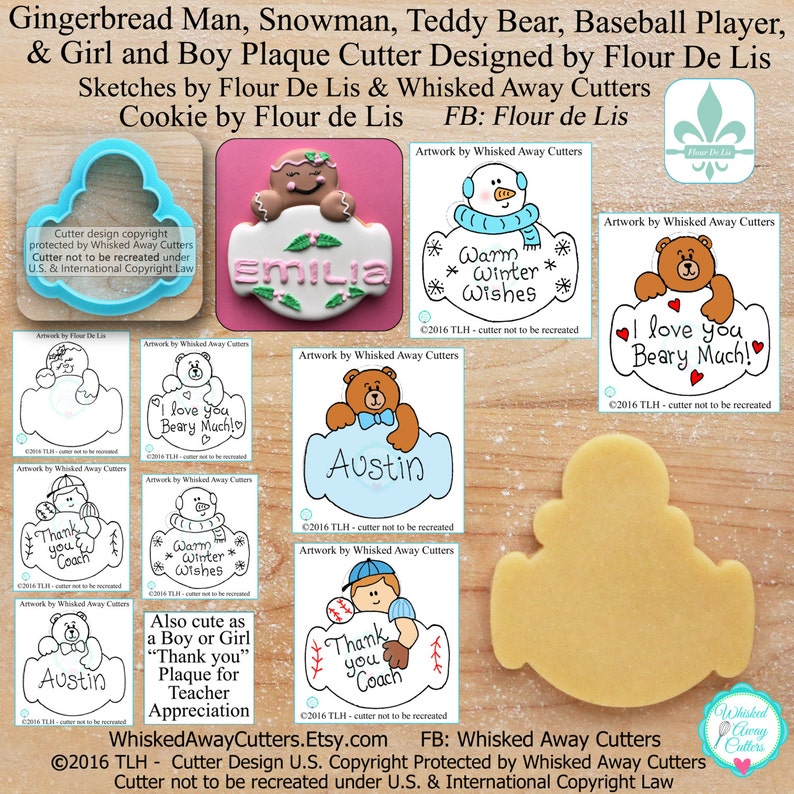 Gingerbread Man Plaque, Snowman, Teddy Bear, Baseball Player and Girl ...