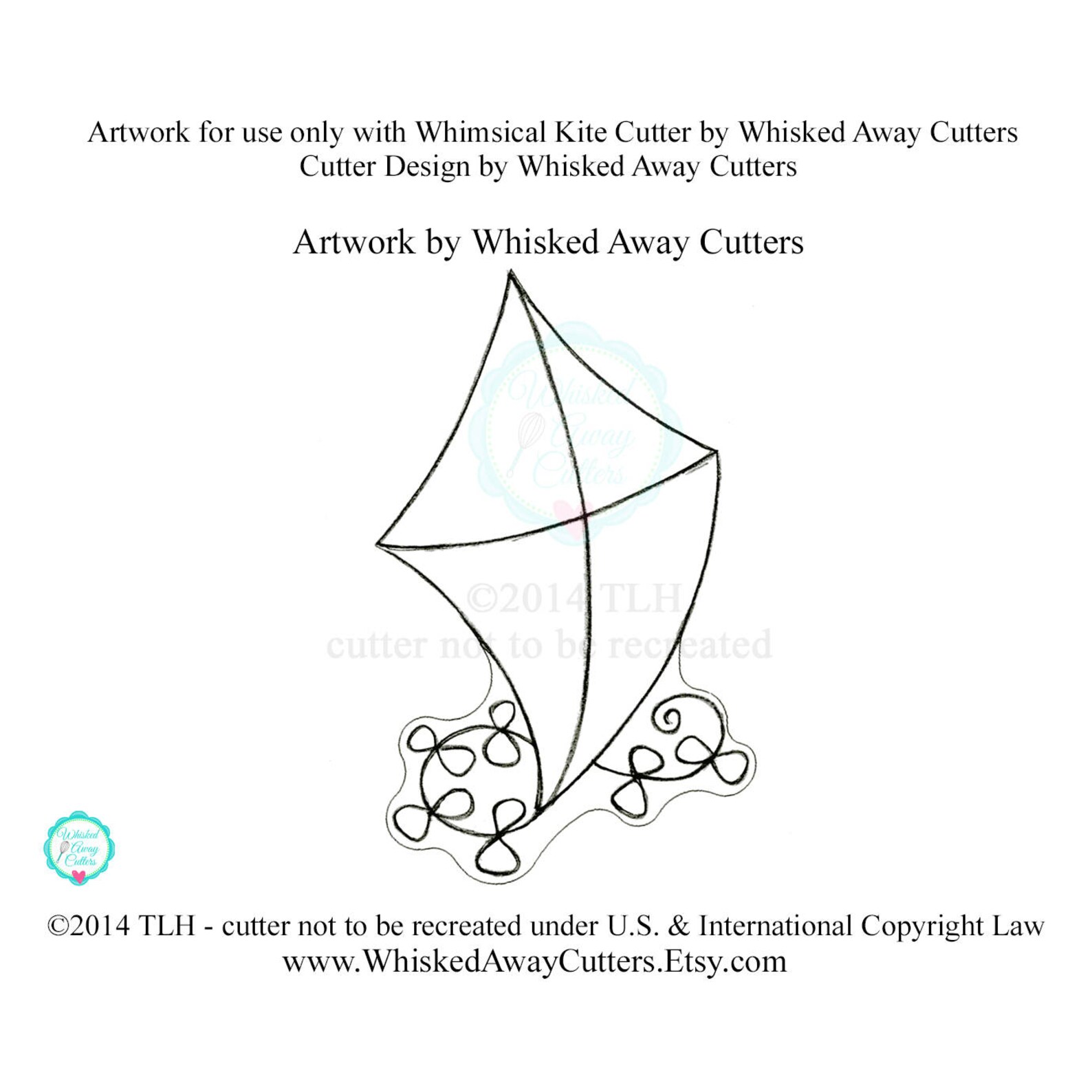 Whimsical Kite Cookie Cutter & Fondant Cutter guideline Sketch to Print ...