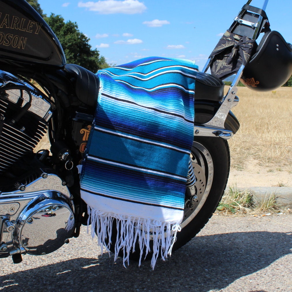 Biker Roll up Tote Wrap With Blue Serape Mexican Blanket - Etsy