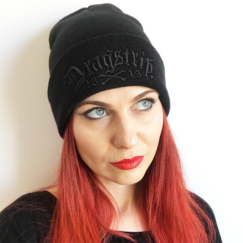 Dragstrip Kustom Black on Black 13 Beanie Hat - Etsy