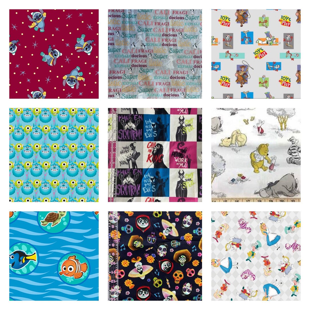 1/2 Yard Disney Cotton Fabric / Alice in Wonderland / Coco / Monsters ...