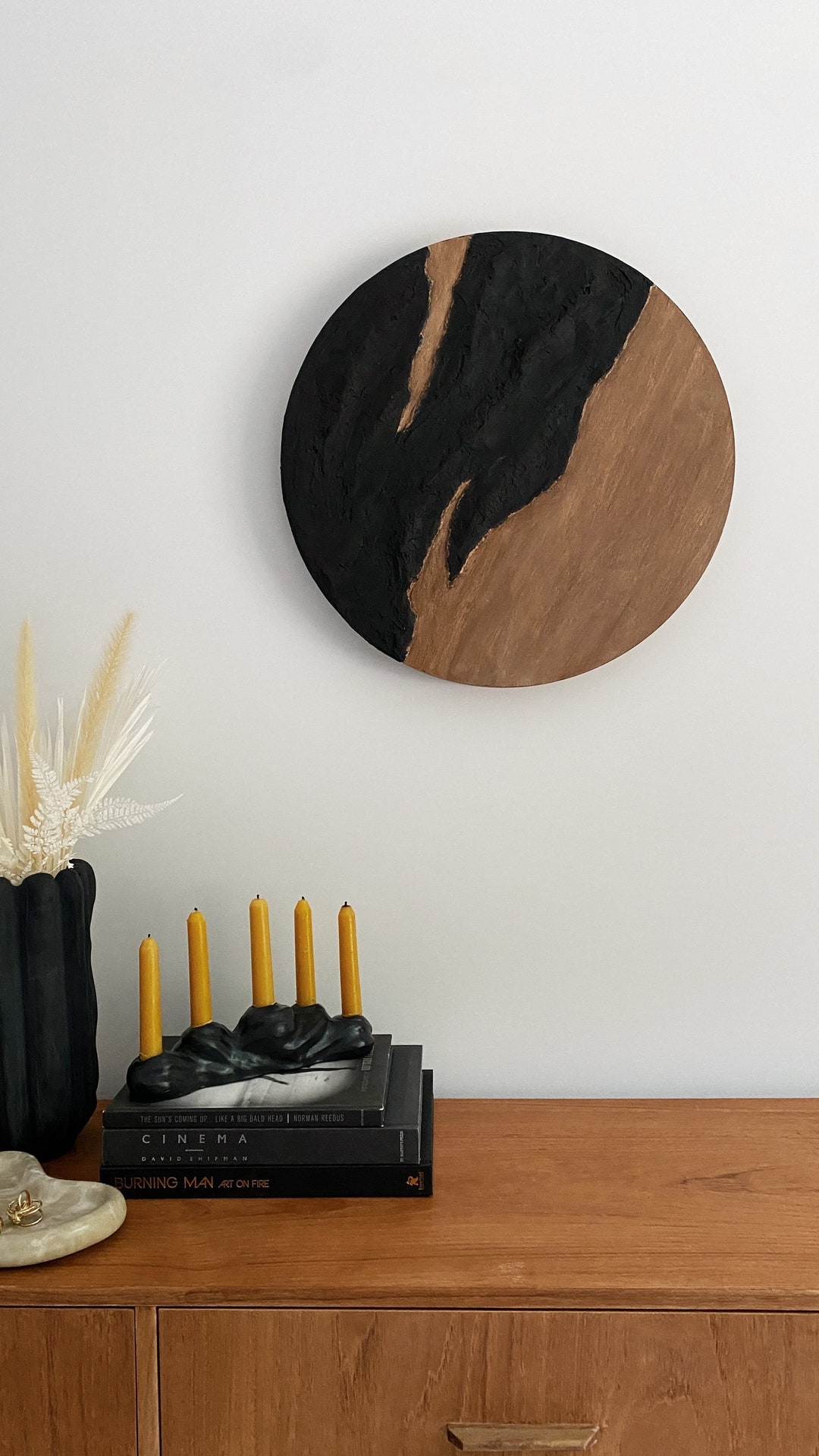 Round Black Textured Plaster Art | 3d Wall Art | Plaster Art | Plaster ...