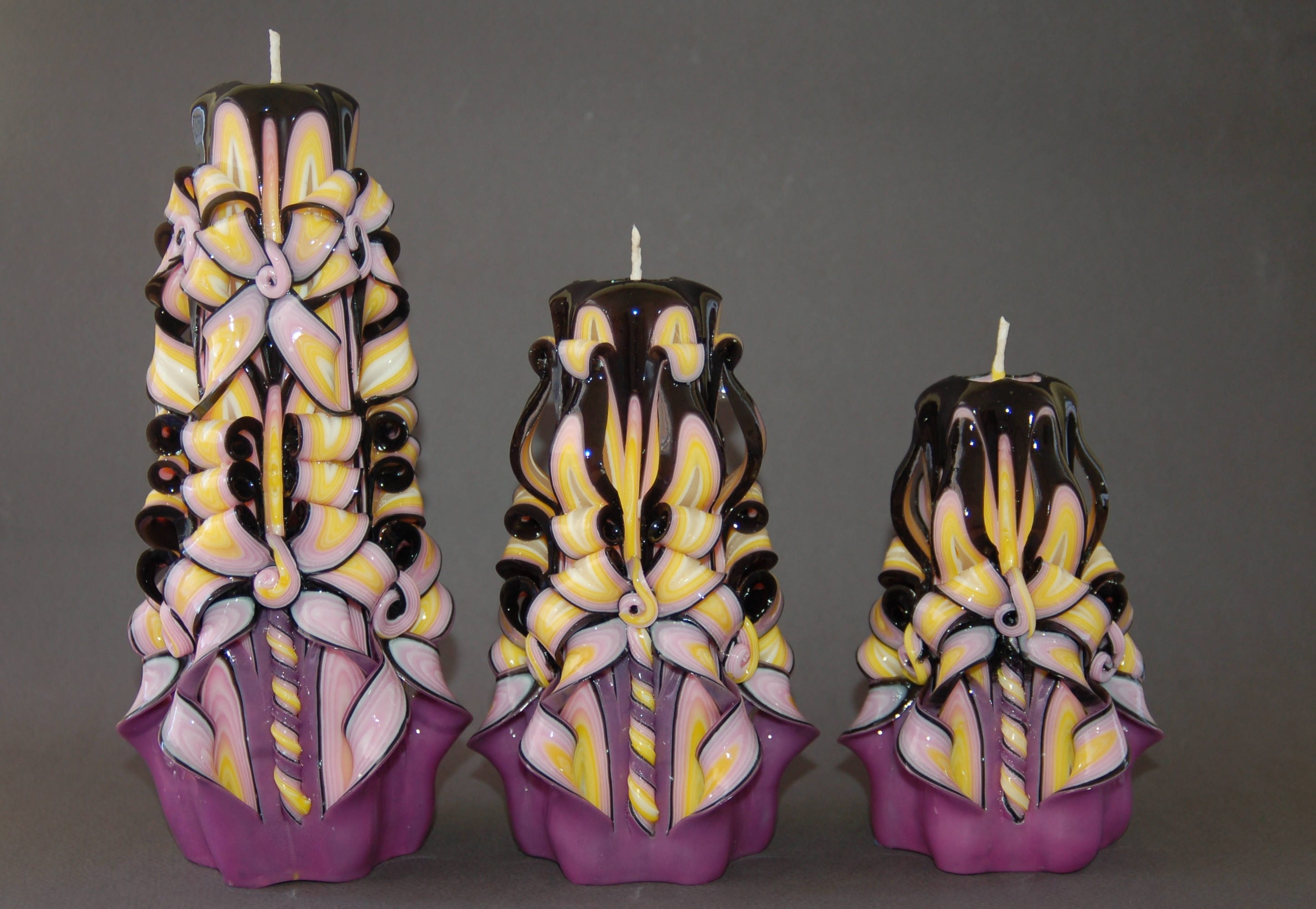 Carved Candles Romantic Art Candle Home Decor Black Pink Hand | Etsy