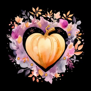 5 Digital Files, Pastel Pumpkins Heart PNG, Fall Leaves and Florals ...